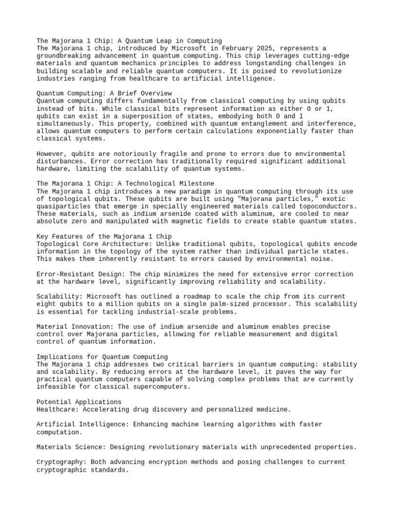 The Majorana 1 Chip A Quantum Leap | PDF | Quantum Computing | Theoretical Physics