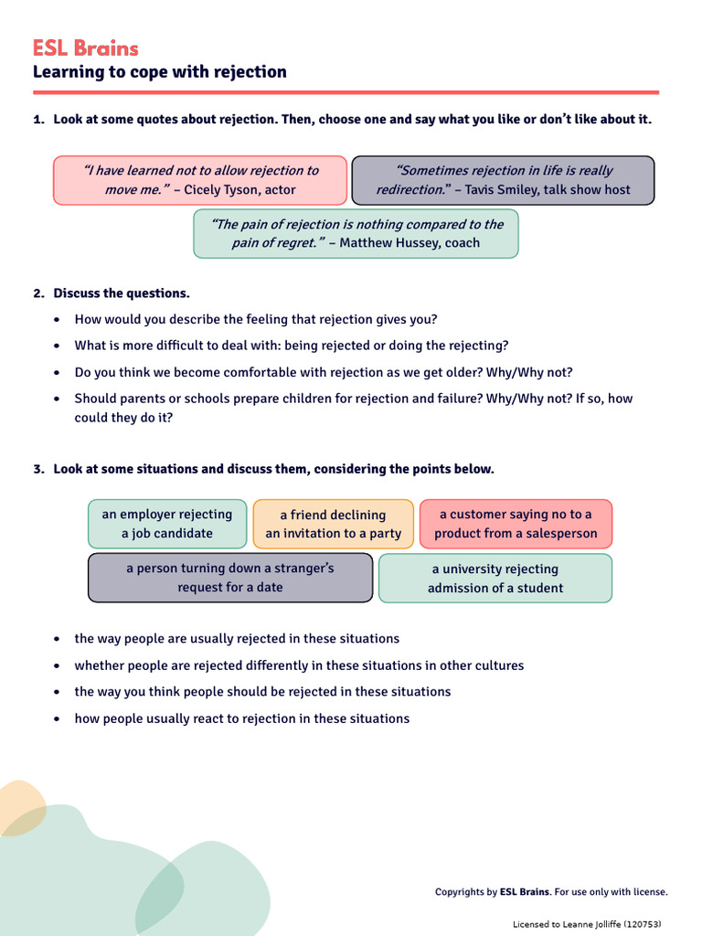 (ADVANCED) Learning To Cope With Rejection SV 3103 | PDF | Psychology
