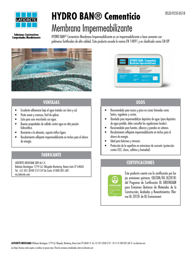 FT IMPER CEMENTICIO-HydronBan - Cementicio Membrana Impermibilizante ...