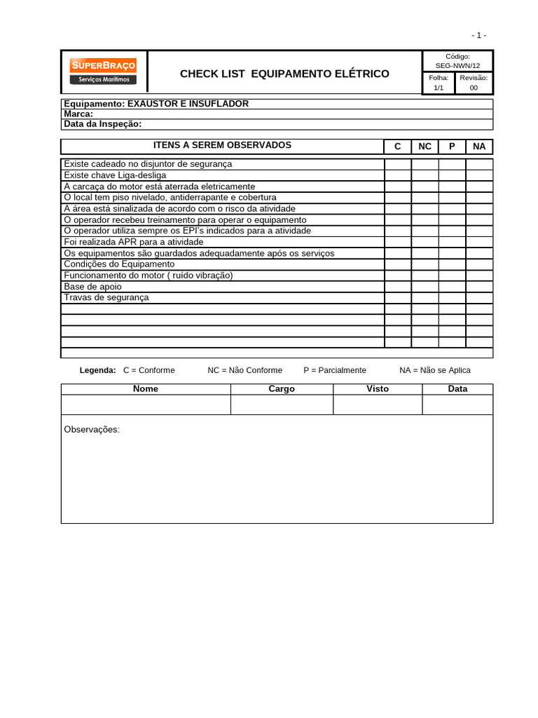 Check List Equipamento Elétrico | PDF