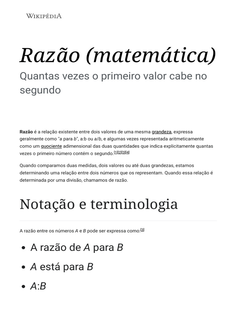Definição de Razão na Matemática | PDF | Razão/Proporção | Matemática