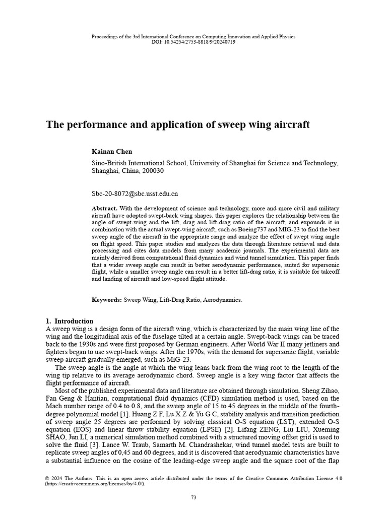 Impact of Sweep Wing Angles on Aircraft Performance | PDF | Drag ...