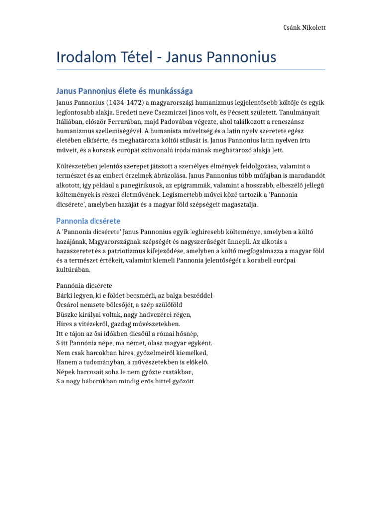 Janus Pannonius Tetel | PDF