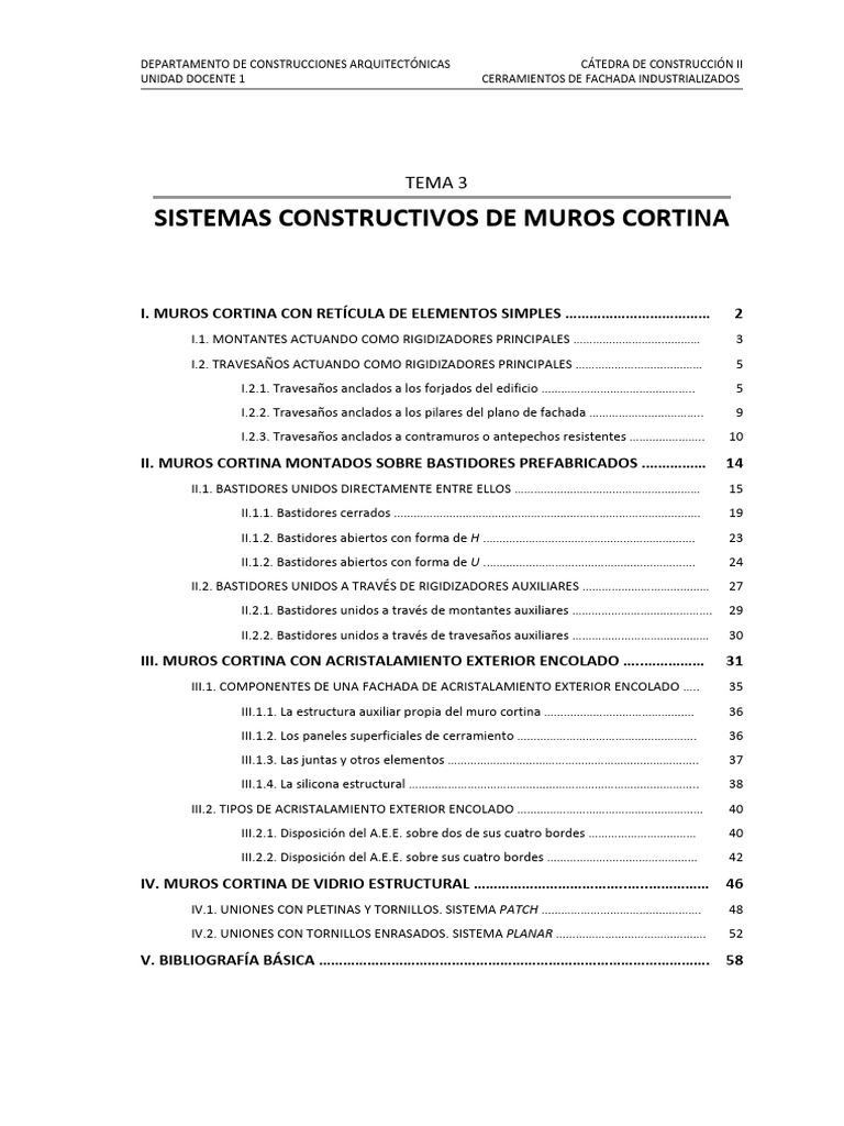 Tema 3 - Sistemas Constructivos de Muros Cortina | PDF | pared | Aislamiento térmico