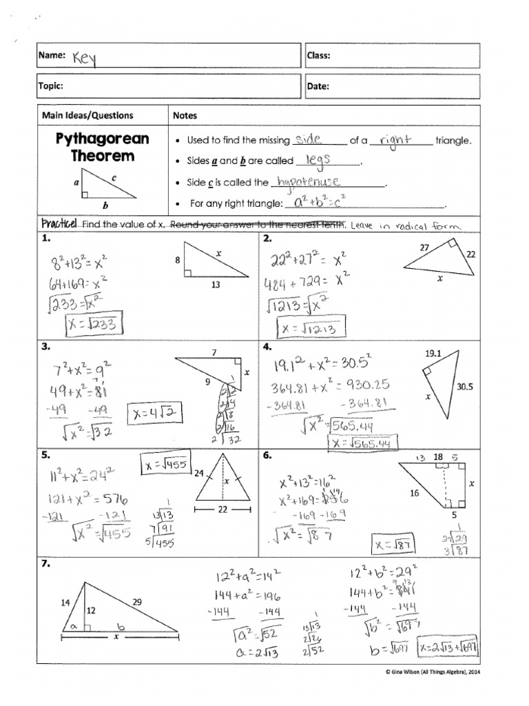 1 Notes ANSWERS Pythagorean Theorem Special Triangles | PDF