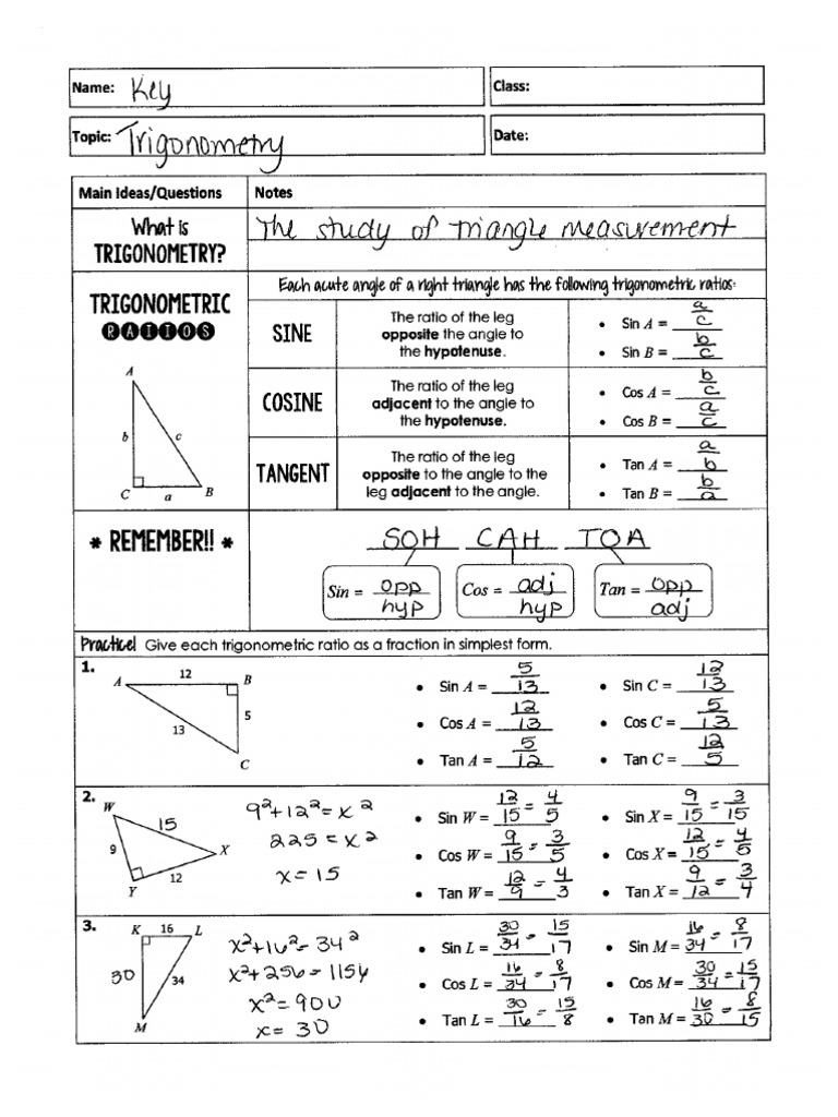23 Notes ANSWERS Trig Ratios | PDF
