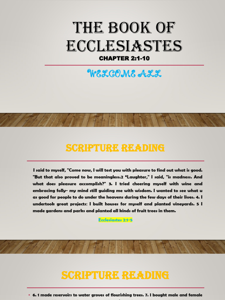 Ecclesiastes 2:1-10: The Futility of Pleasure | PDF | Ecclesiastes