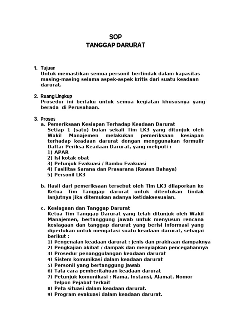 SOP Tanggap Darurat | PDF