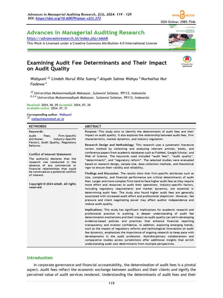 Examining Audit Fee Determinants and Their Impact | PDF | Audit ...