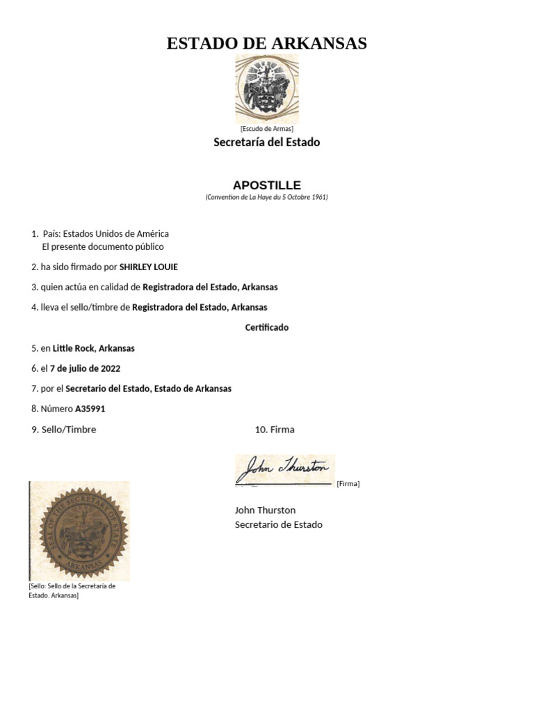 Apostilla Arkansas Es | PDF