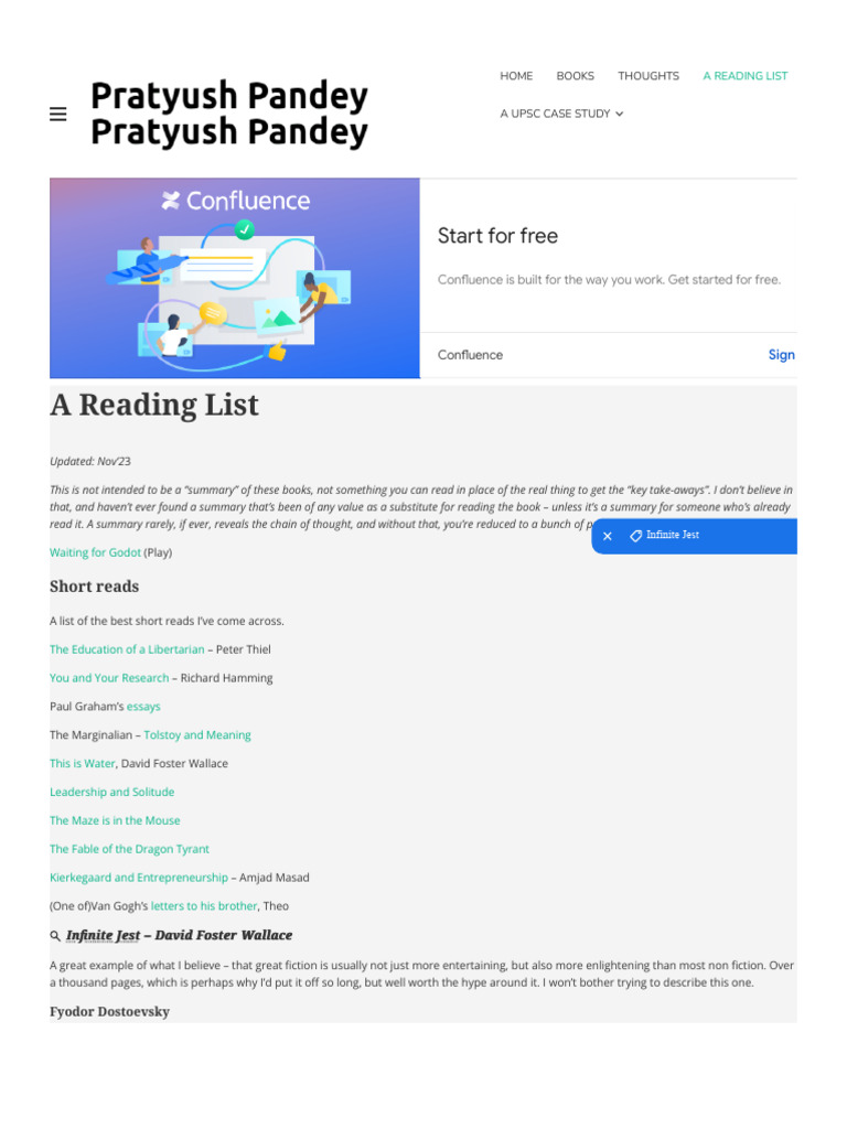 A Reading List - Pratyush Pandey | PDF | Stoicism | Epictetus