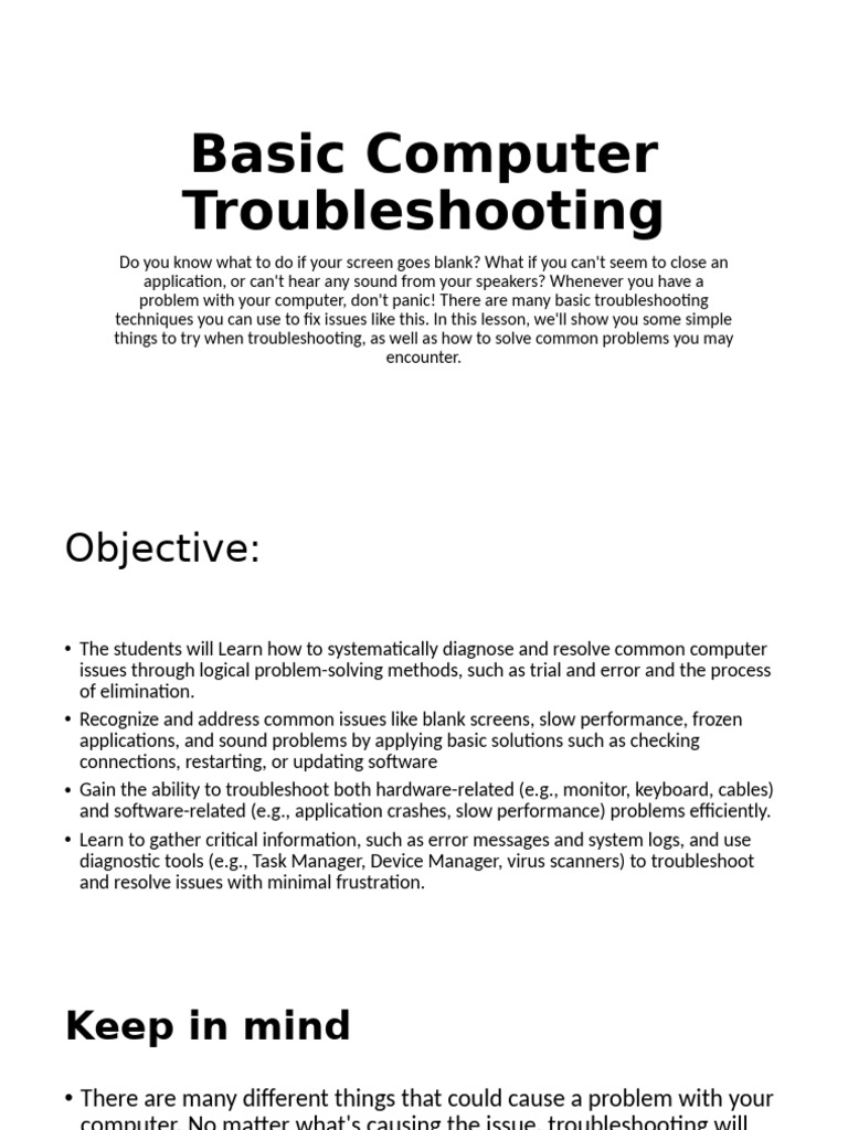 Chapter4 Basic Computer Troubleshooting | PDF | Troubleshooting | Computer Keyboard