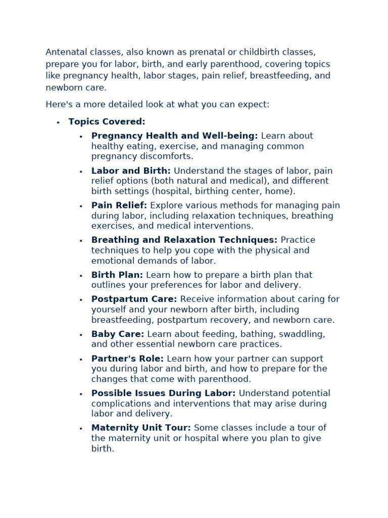What to Expect in Antenatal Classes | PDF