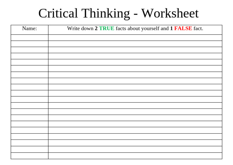 Critical Thinking Worksheet | PDF