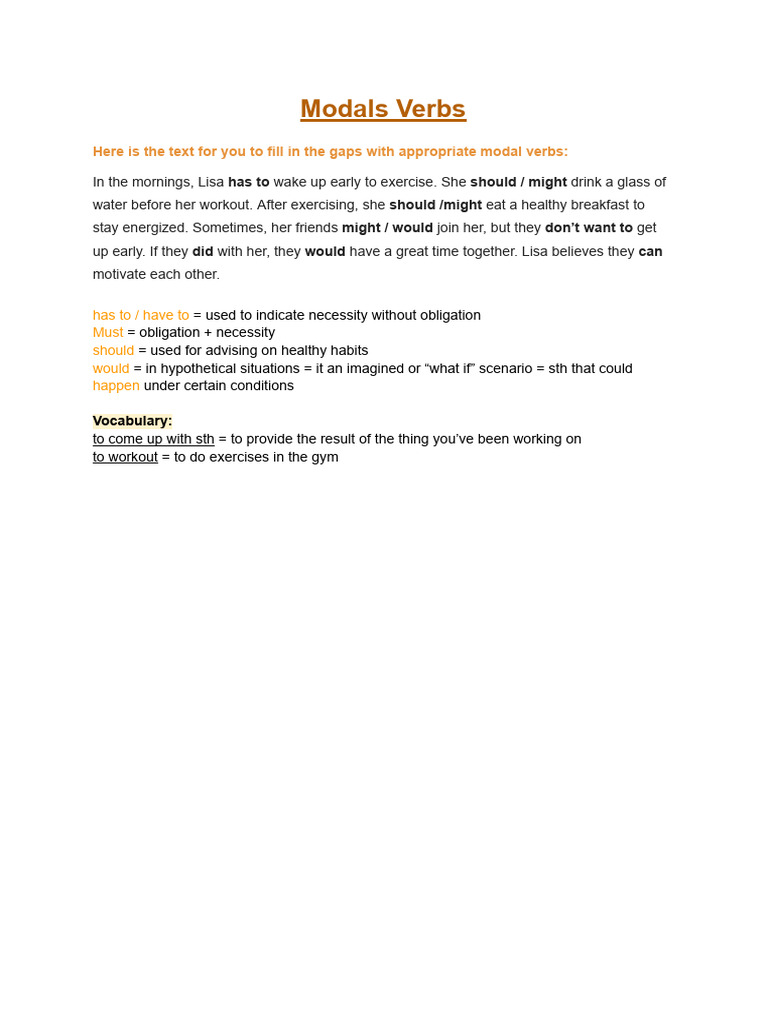 Modal Verbs - Exercise Correction | PDF