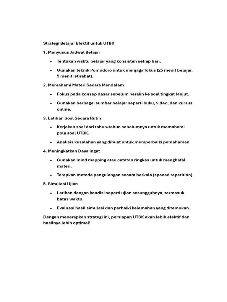 Strategi Belajar Efektif Untuk UTBK | PDF