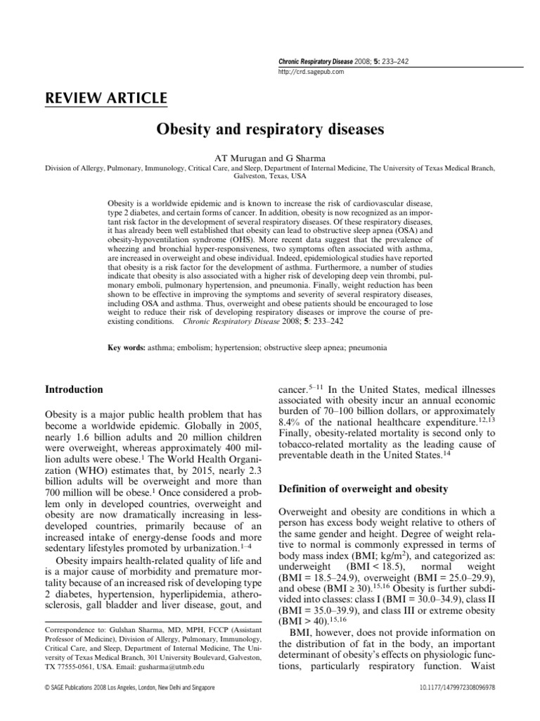 Murugan Sharma 2008 Obesity and Respiratory Diseases | PDF | Obesity | Chronic Obstructive ...