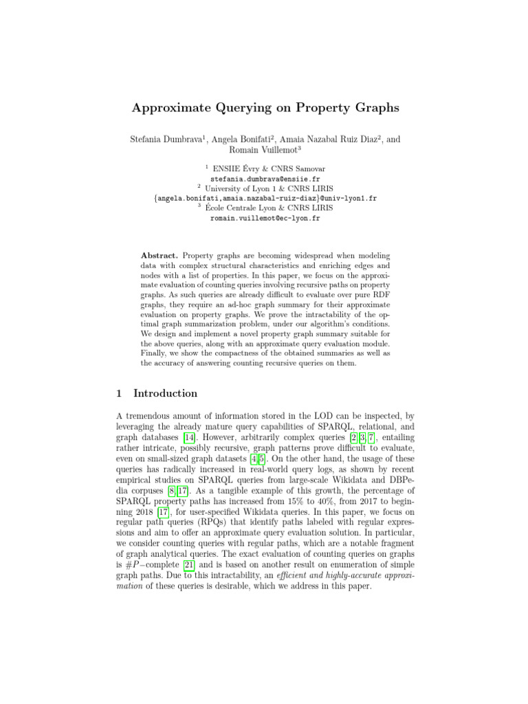 Approximate Querying On Property Graphs - Dumbrava | PDF | Vertex ...