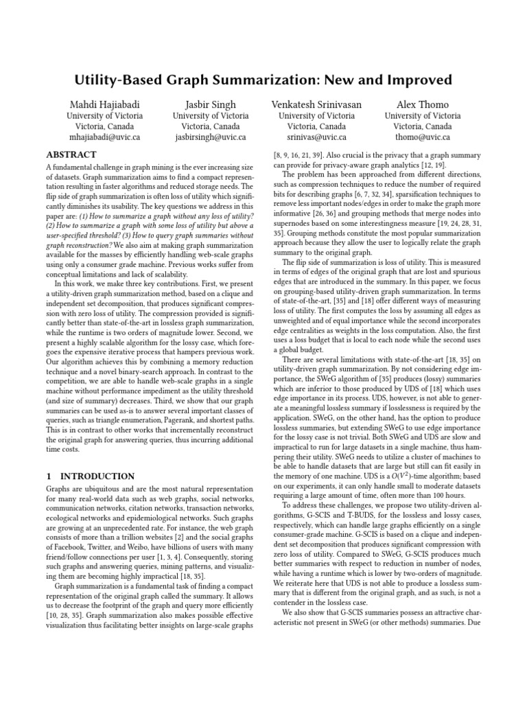 Utility-Based Graph Summarization New and Improved - Hajiabadi | PDF | Vertex (Graph Theory ...