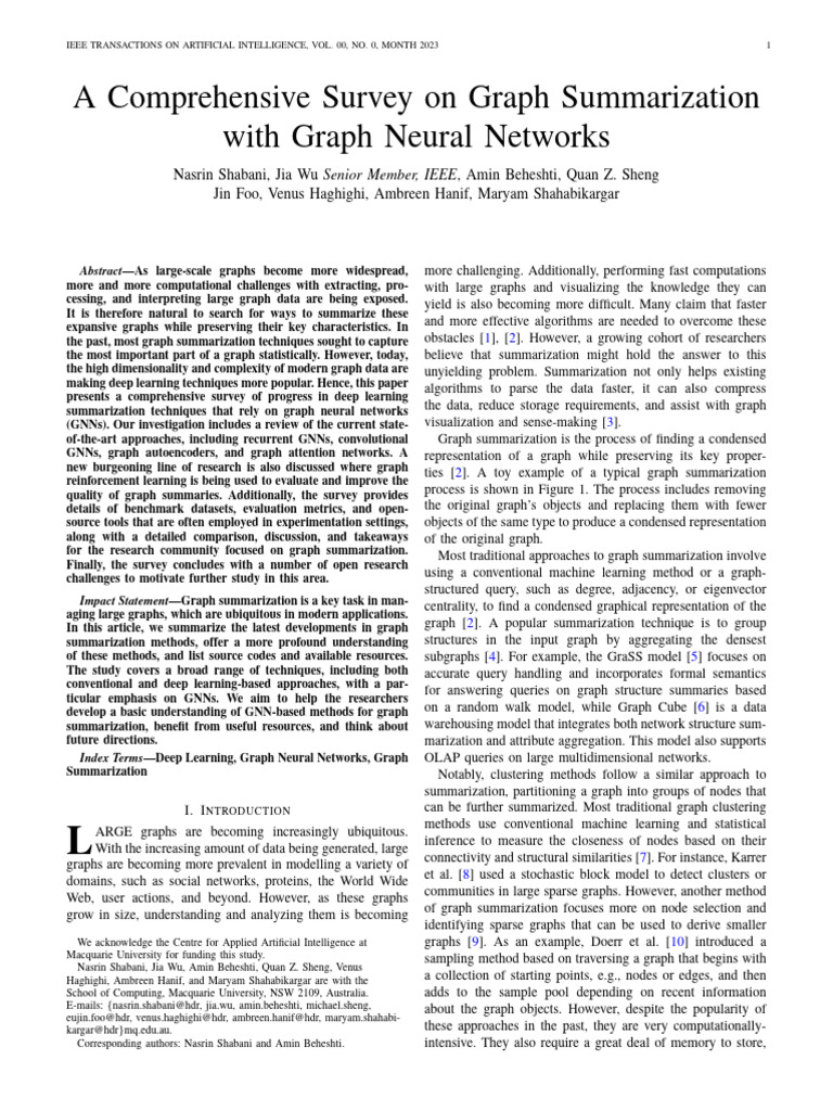 A Comprehensive Survey on Graph Summarization With Graph Neural Networks - Shabani | PDF ...