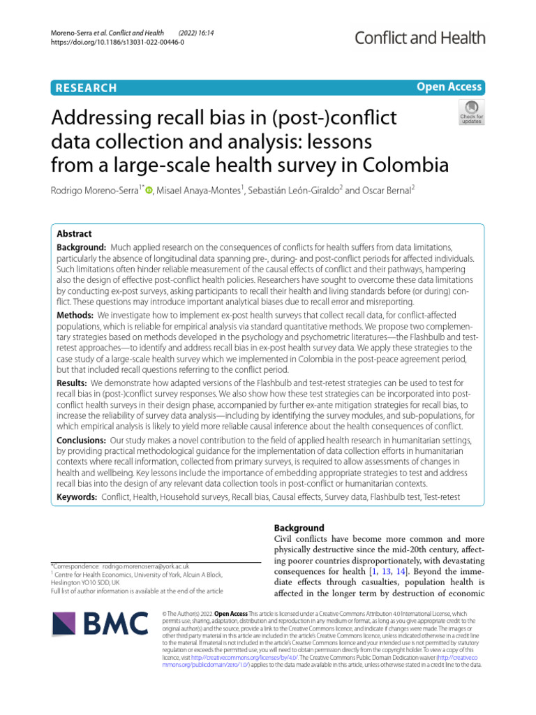 Addressing Recall Bias in (Post-) Conflict Data Collection and Analysis ...