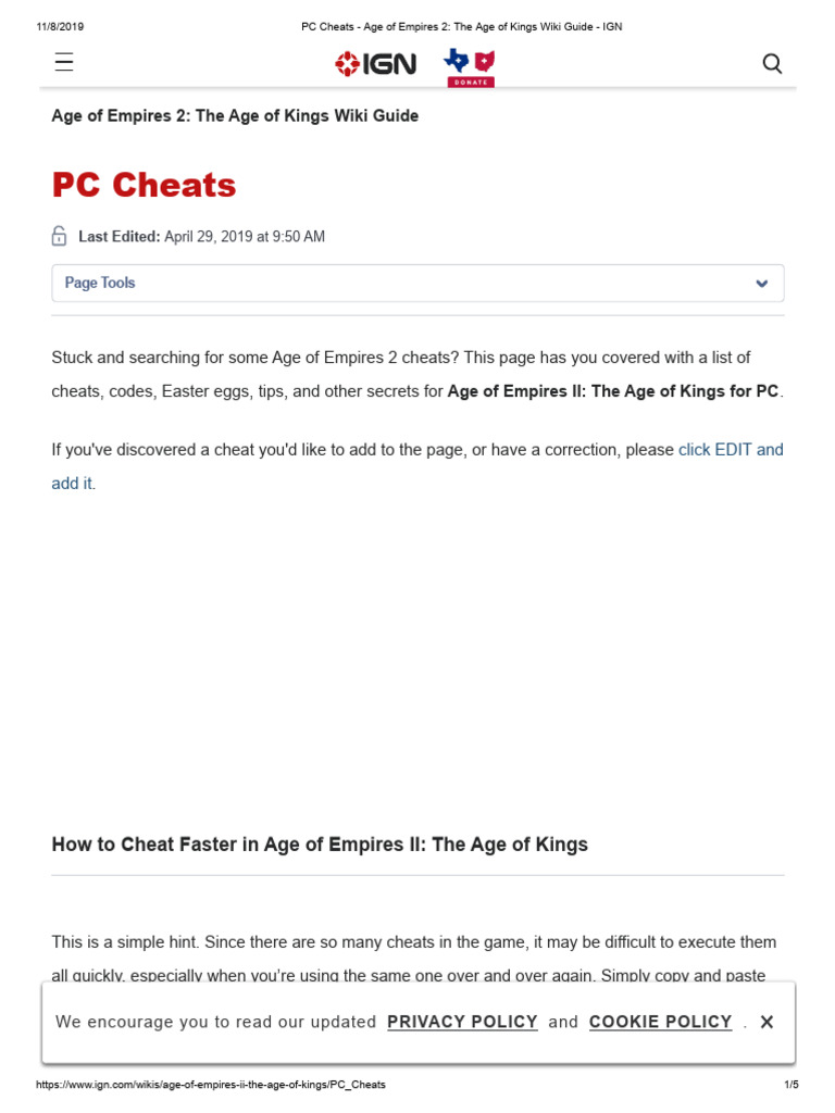 Age of Empires 2 Cheat Codes Guide | PDF | Pointer (Computer Programming)