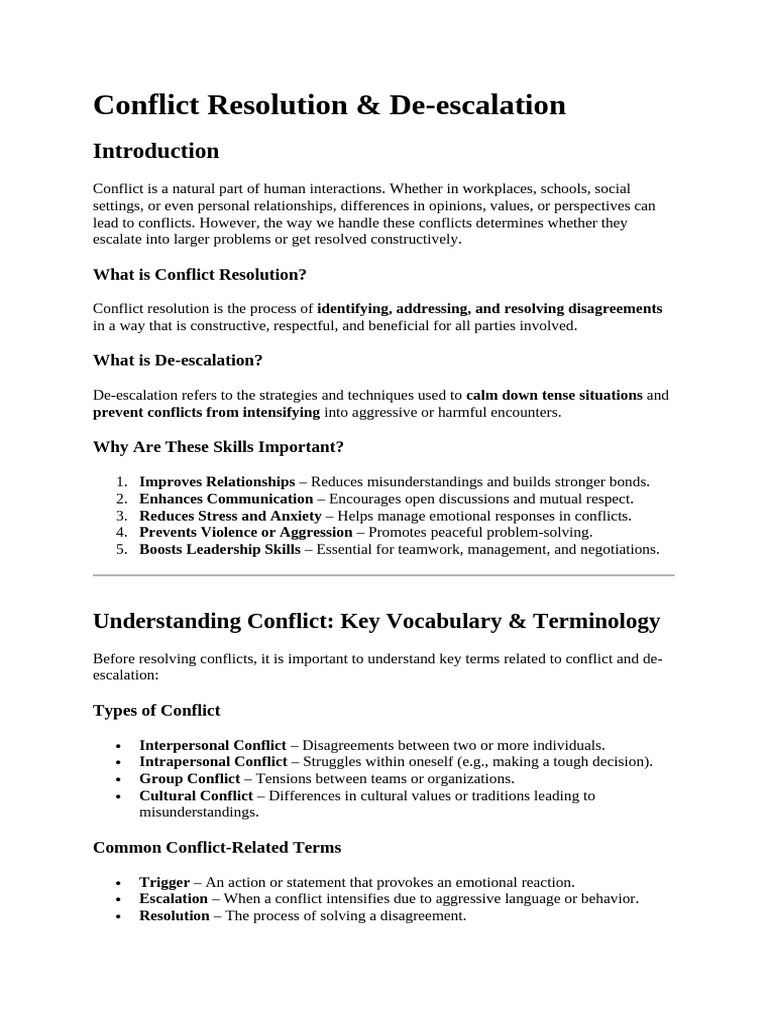 Conflict Resolution & De-escalation | PDF | Conflict (Process) | Conflict Resolution