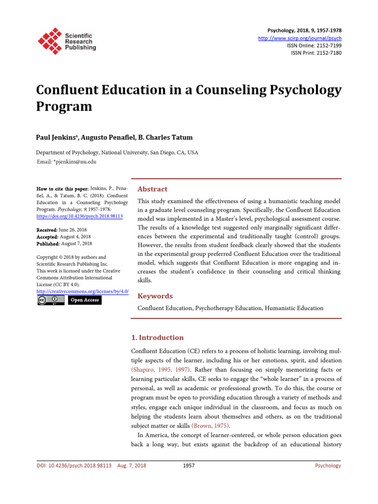 Confluent Education in A Counseling Psychology Pro | PDF | Learning ...