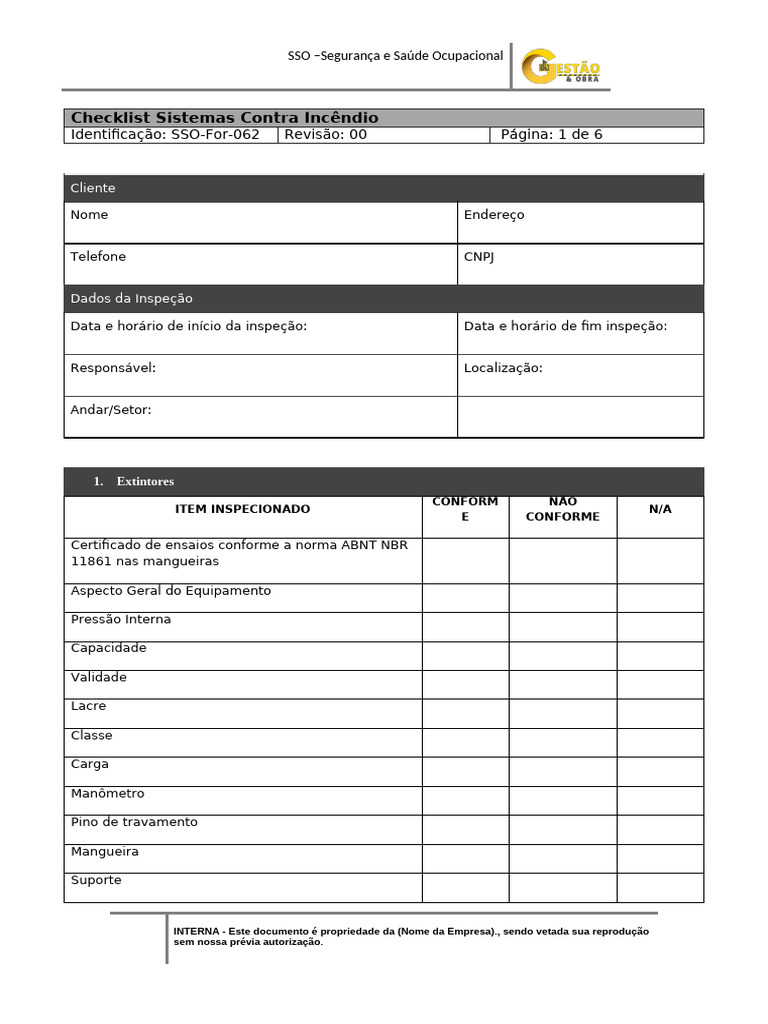 SSO For 062 R00 Checklist Sistema Contra Incêndio | PDF