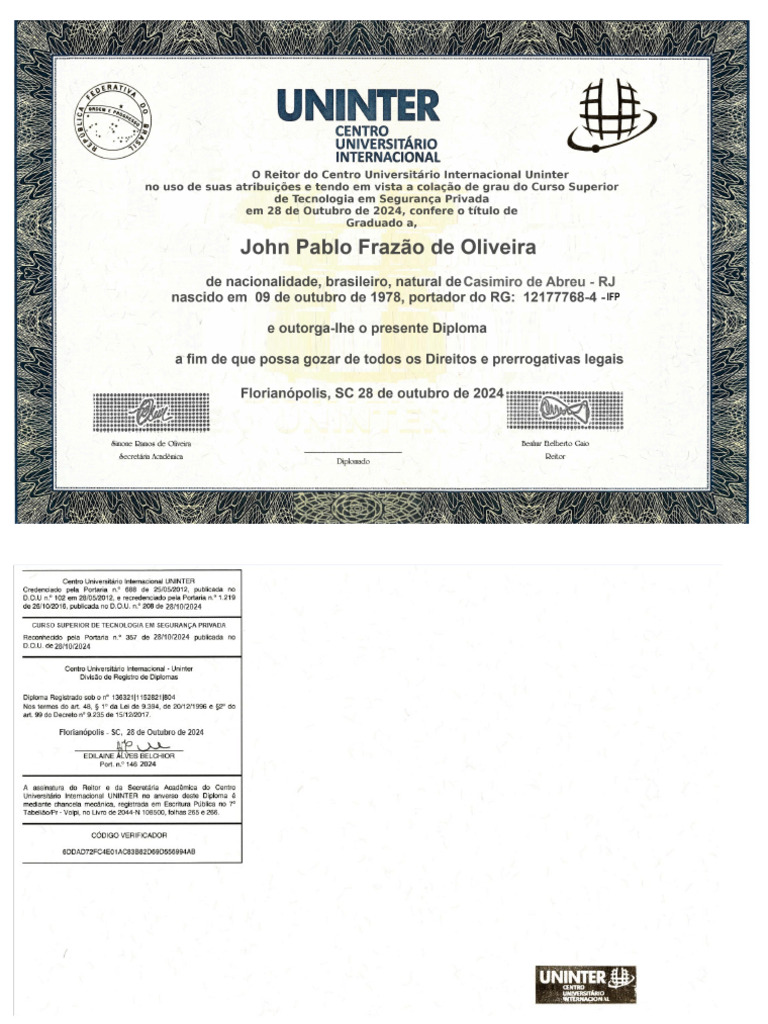 Certificado Uninter - Jhon | PDF