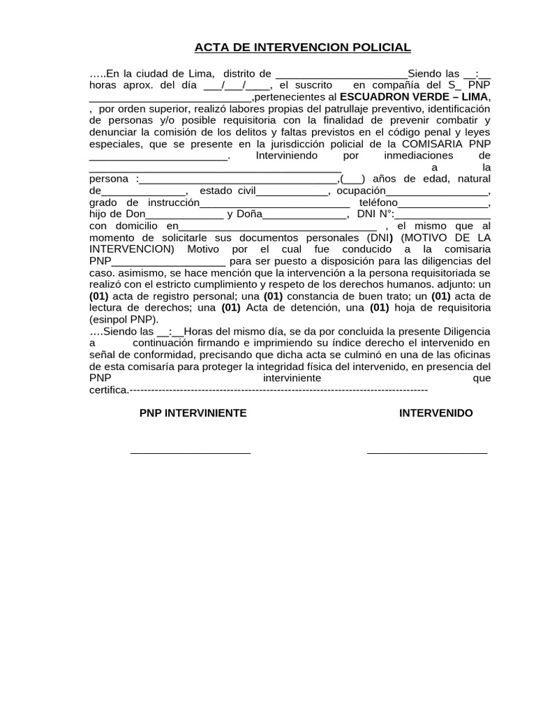 ACTAS de Intervencion Policial | PDF | Embrague