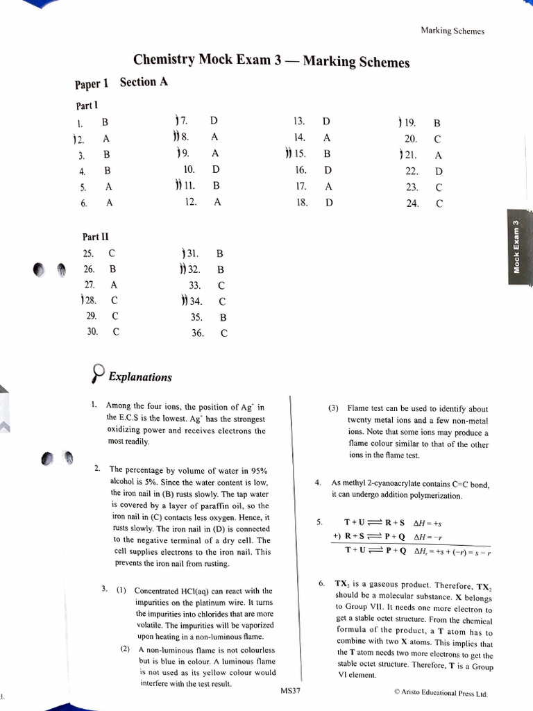Mock3 Ans | PDF | Chemical Compounds | Chemical Bond