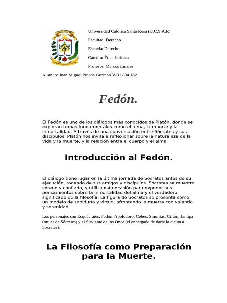 Análisis del Fedón de Platón | PDF | Sócrates | Platón