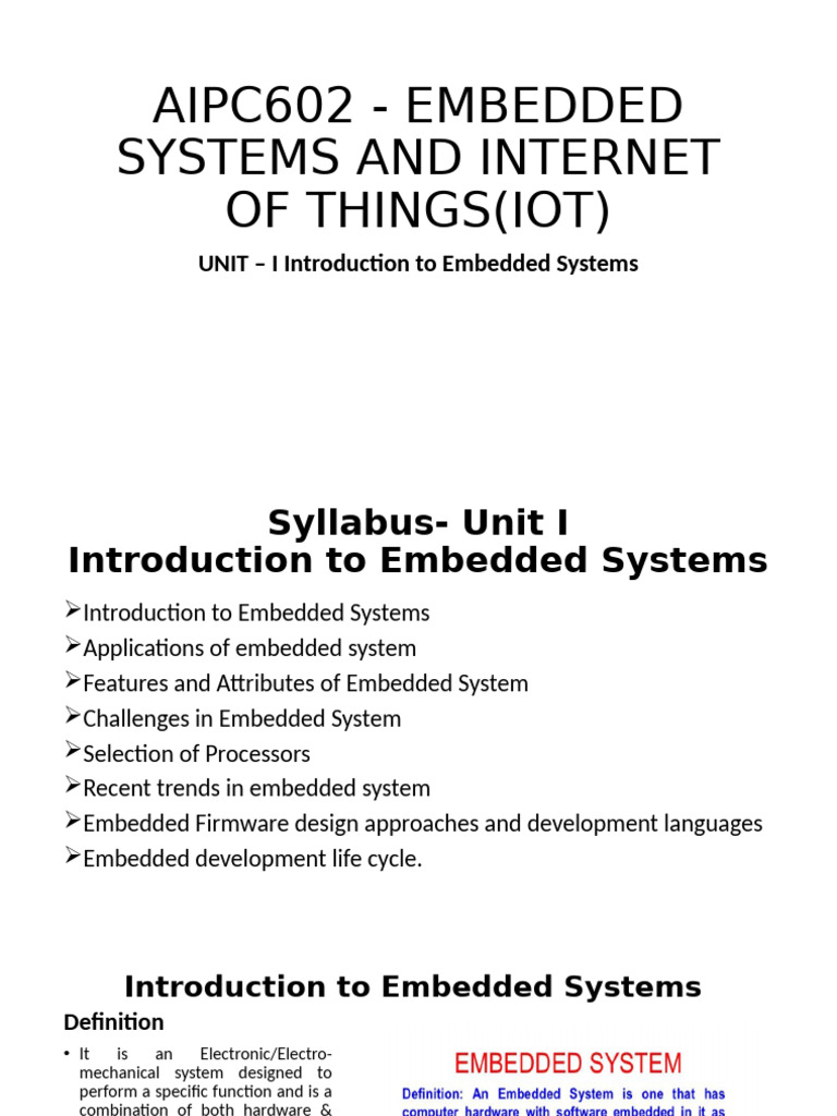 UNIT 1 Part1 Ppt Embedded Systems (4) | PDF | Embedded System | Central Processing Unit