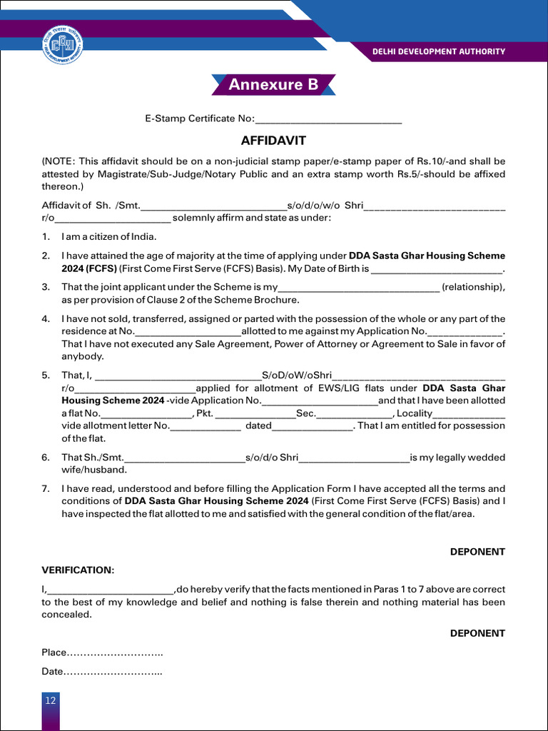 DDA Affidavit Annexure B | PDF | Affidavit | Justice