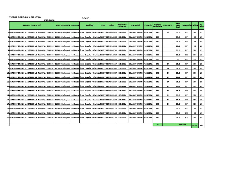 Packing List Dole Manzana 10-05 | PDF | manzana | Mali