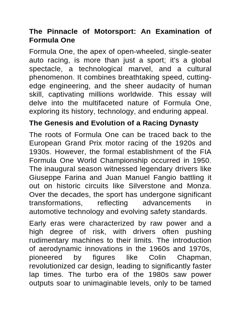Formula One: The Pinnacle of Motorsport | PDF | Formula One | Auto Racing