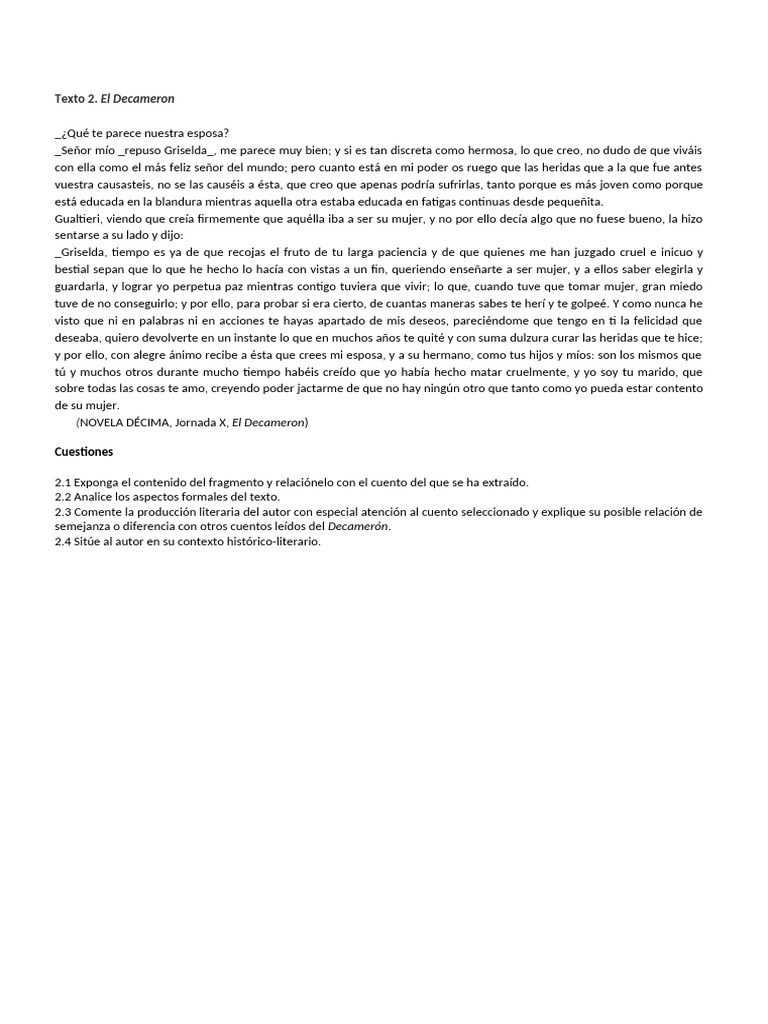 Texto 2. Decamerón | PDF