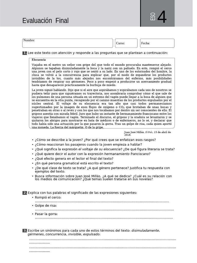 Eval Final Leng Eso4 rXcu6SK | PDF | Oración (Lingüística) | Gramática