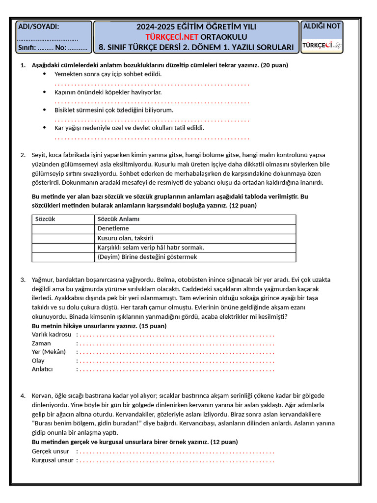 2024-2025-Egitim-Ogretim-Yili-Turkce-Dersi-Hecce-Yayinlari-8.-Sinif-2.-Donem-1.-Acik-Uclu-Sinav ...