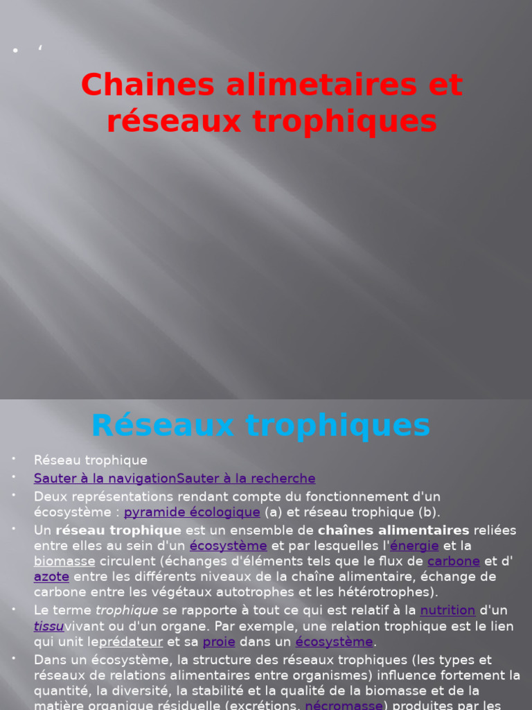 Réseaux Trophiques et Chaînes Alimentaires | PDF | Réseau trophique ...
