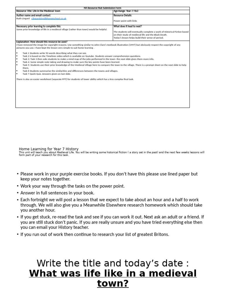 What Was Life Like in a Medieval Town Ruth Lingard | PDF | Black Death