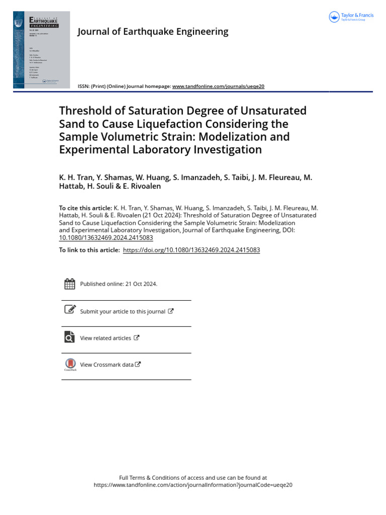 Tran Et Al. (2024) - Threshold of Saturation Degree of Unsaturated Sand To Cause Liquefaction ...