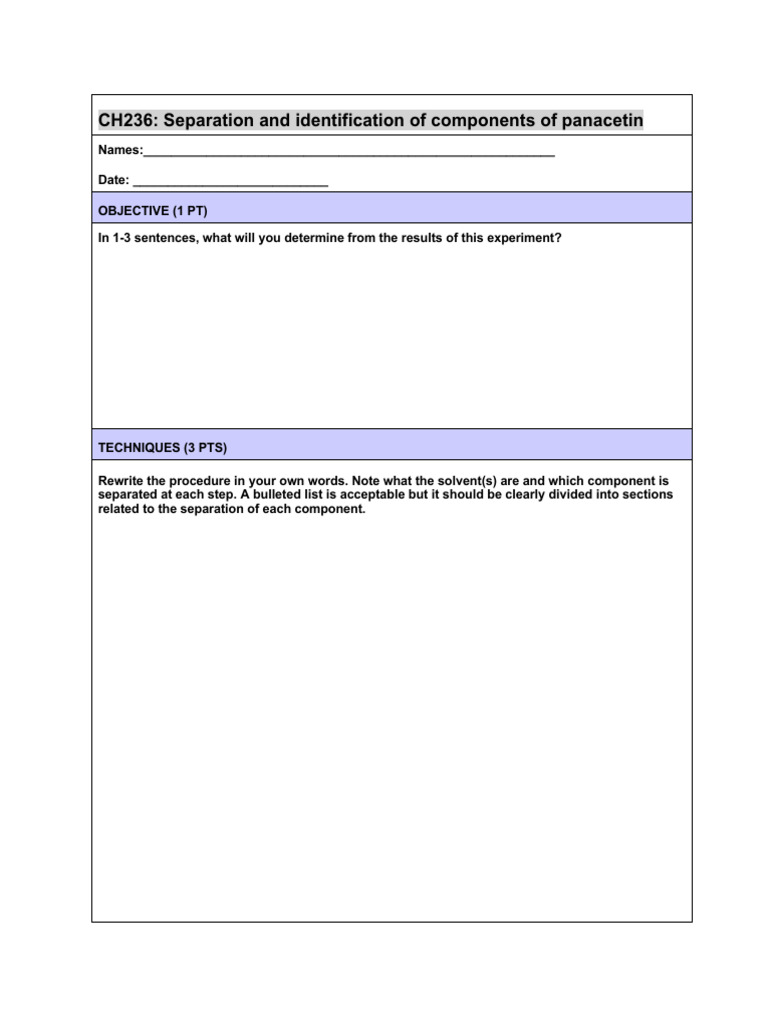 Panacetin Component Separation Lab Report | PDF | Filtration | Chemistry