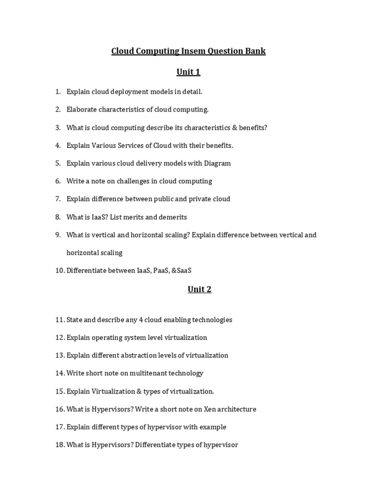 Cloud Computing Question Bank Guide | PDF