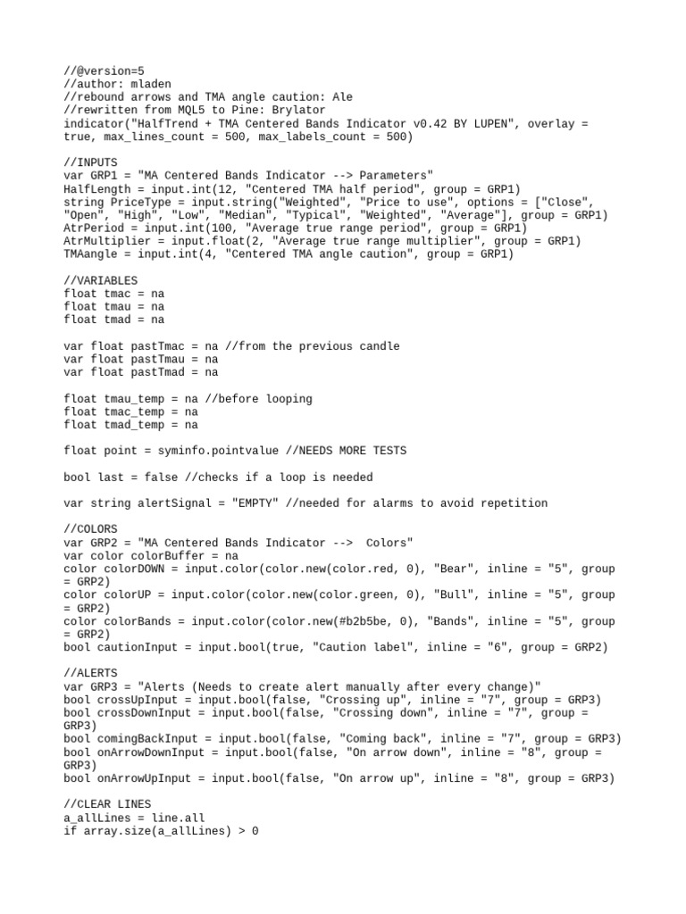 HalfTrend + TMA Centered Bands Indicator v0.42 BY LUPEN | PDF ...