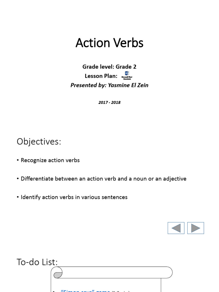 Action Verbs: Grade Level: Grade 2 Lesson Plan | PDF
