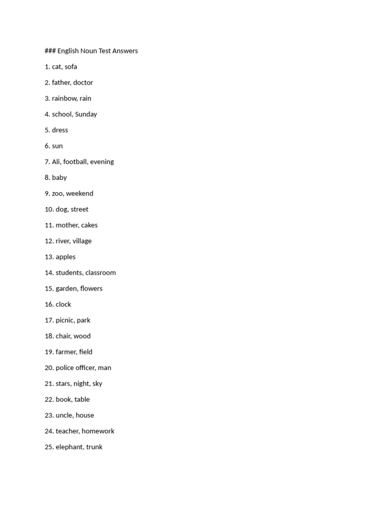 English Noun Test Answers | PDF