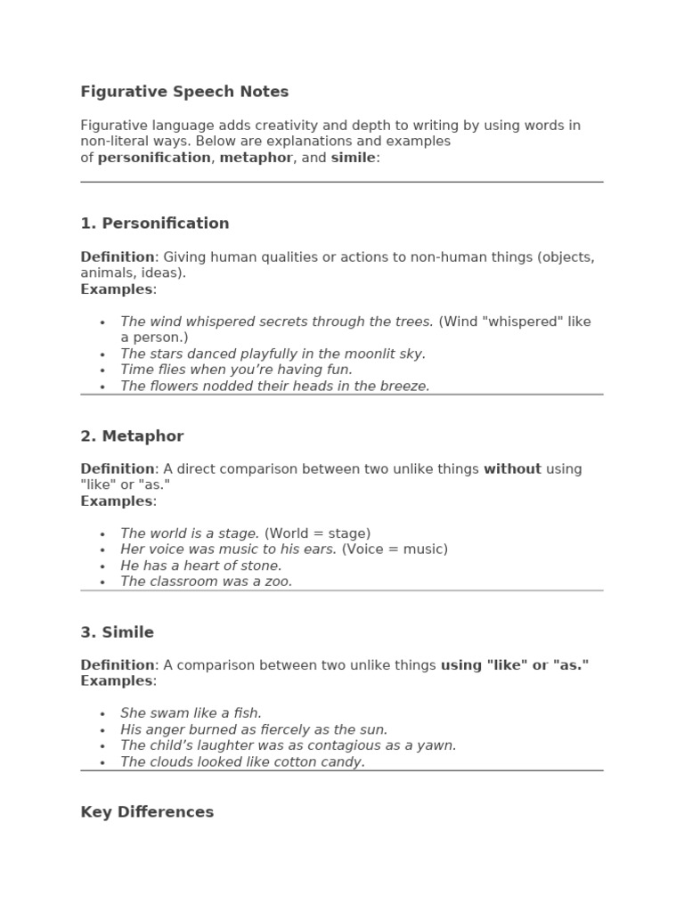 Figurative Speech Notes | PDF