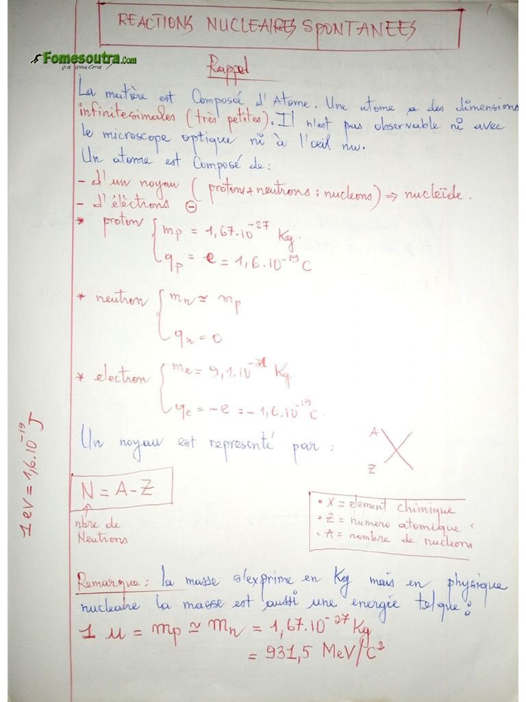 Cours Physique Tle D Réactions Nucléaires Spontanées Et Provoquées | PDF